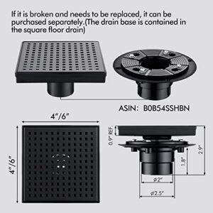 Fransiton 4 Inch Square Matte Black Shower Drain with Removable Quadrato Pattern Grate, 304 Stainless Steel Showe Floor Drain with CUPC Certified Includes Adjustable Leveling Feet, Hair Strainer