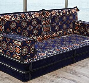 Navy Blue Arabic Sofa Floor Seating Set, Sofa Bed, Pallet Sofa, Floor Cushions, Sectional Sofa, Arabic Majilis, Ottoman Couch, Arabic Jalsa (8'' Thickness Sofa)