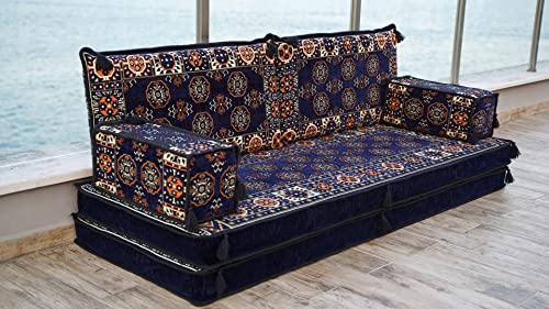 Navy Blue Arabic Sofa Floor Seating Set, Sofa Bed, Pallet Sofa, Floor Cushions, Sectional Sofa, Arabic Majilis, Ottoman Couch, Arabic Jalsa (8'' Thickness Sofa)