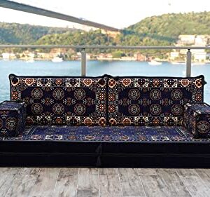 Navy Blue Arabic Sofa Floor Seating Set, Sofa Bed, Pallet Sofa, Floor Cushions, Sectional Sofa, Arabic Majilis, Ottoman Couch, Arabic Jalsa (8'' Thickness Sofa)