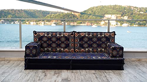 Navy Blue Arabic Sofa Floor Seating Set, Sofa Bed, Pallet Sofa, Floor Cushions, Sectional Sofa, Arabic Majilis, Ottoman Couch, Arabic Jalsa (8'' Thickness Sofa)