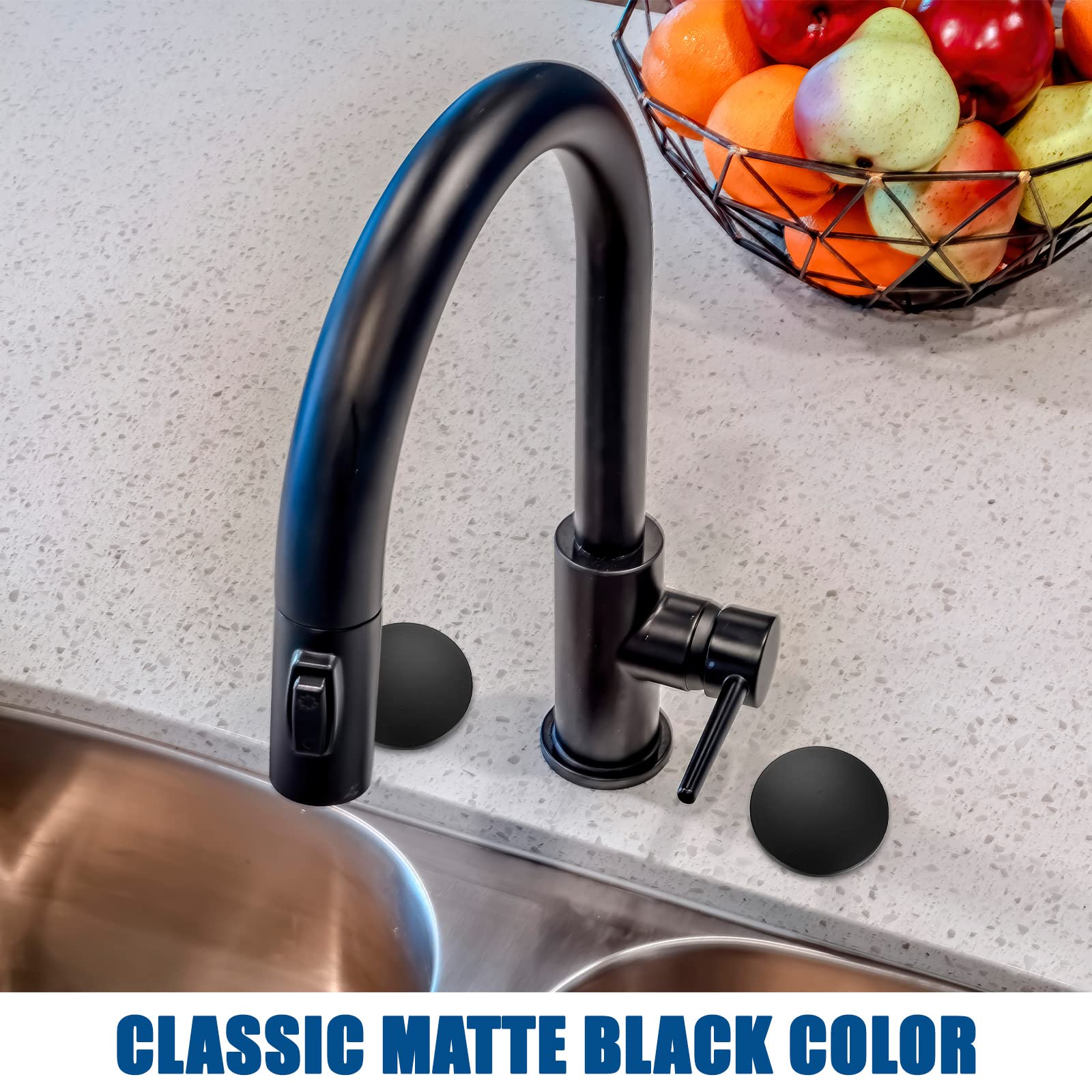 2 Pieces 2 Inch Kitchen Sink Hole Cover Faucet Hole Cover Stainless Steel Kitchen Sink Tap Hole Plate Stopper Cover Blanking Metal Plug (Black)