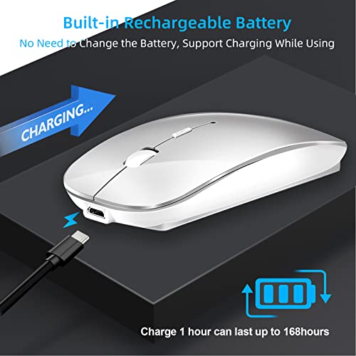 Wireless Mouse for Laptop, Bluetooth Mouse for Macbook Pro/Air/Mac/iPad/Chromebook/Computer -Rechargeale Dual Mode(USB 2.4Ghz + Bluetooth 5.2+ Bluetooth 3.0) Silent Cordless Mouse with USB C Adapter