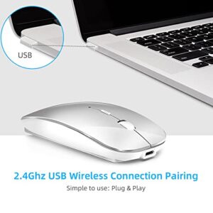 Wireless Mouse for Laptop, Bluetooth Mouse for Macbook Pro/Air/Mac/iPad/Chromebook/Computer -Rechargeale Dual Mode(USB 2.4Ghz + Bluetooth 5.2+ Bluetooth 3.0) Silent Cordless Mouse with USB C Adapter