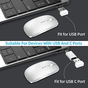 Wireless Mouse for Laptop, Bluetooth Mouse for Macbook Pro/Air/Mac/iPad/Chromebook/Computer -Rechargeale Dual Mode(USB 2.4Ghz + Bluetooth 5.2+ Bluetooth 3.0) Silent Cordless Mouse with USB C Adapter