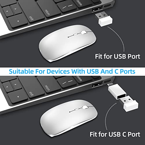 Wireless Mouse for Laptop, Bluetooth Mouse for Macbook Pro/Air/Mac/iPad/Chromebook/Computer -Rechargeale Dual Mode(USB 2.4Ghz + Bluetooth 5.2+ Bluetooth 3.0) Silent Cordless Mouse with USB C Adapter