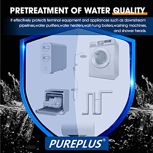 PUREPLUS Backwash Whole House Spin Down Sediment Water Filter With Scrapper 40 Micron, Reusable Flushable Pre-Filtration System for City/Tap water, 1" MNPT + 3/4" FNPT + 3/4"MNPT, Brass, BPA Free