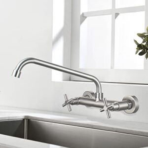 UMANYI Commercial Kitchen Faucets 8 inch Center Wall Mount Stainless Steel Brushed Nickel 2 Handle Utility Laundry Sink Faucet Bar Pre Faucet with 11" spout SSKF09-2LCW