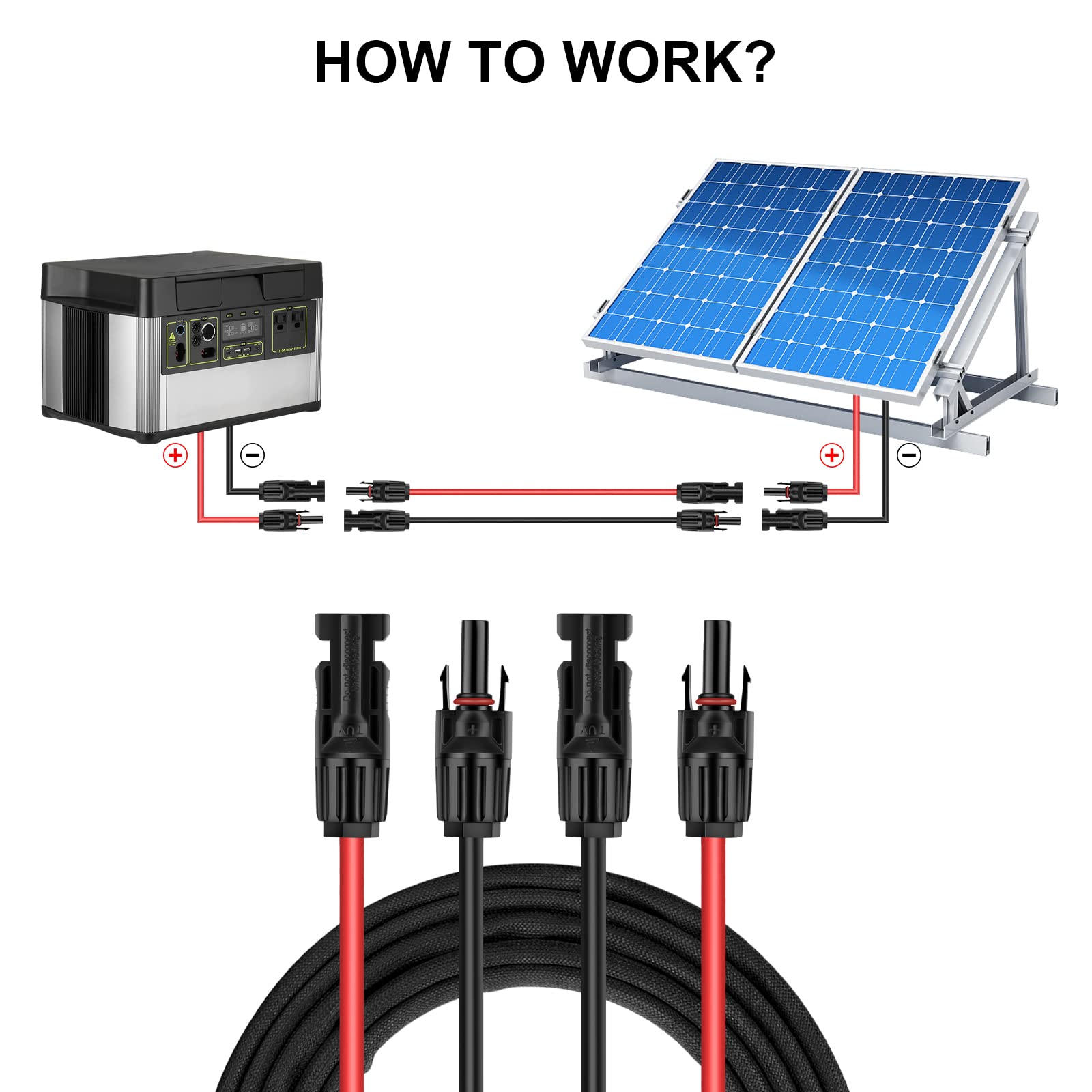 Shirbly Solar Panel Extension Cable - 15FT 10AWG(6mm²) Solar Panel Wire Twin with Female and Male Connector, Tinned Copper Wire for Home Boat RV Solar Panel Outdoor (10AWG 15FT)