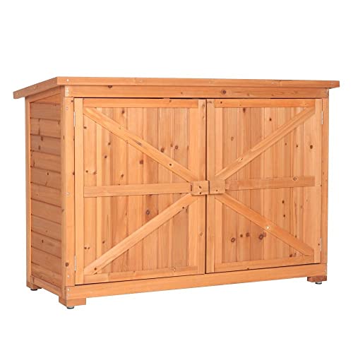 FRITHJILL 34.6 Inch Tall Outdoor Fir Wooden Storage Shed, Tool Organizer Cabinet with Double Doors