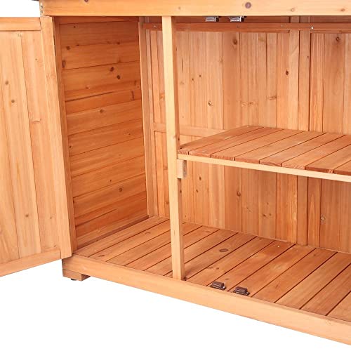 FRITHJILL 34.6 Inch Tall Outdoor Fir Wooden Storage Shed, Tool Organizer Cabinet with Double Doors