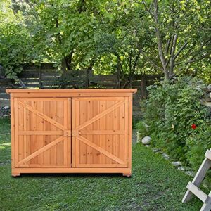 FRITHJILL 34.6 Inch Tall Outdoor Fir Wooden Storage Shed, Tool Organizer Cabinet with Double Doors