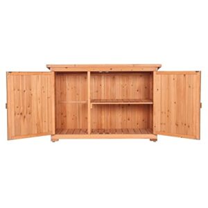 FRITHJILL 34.6 Inch Tall Outdoor Fir Wooden Storage Shed, Tool Organizer Cabinet with Double Doors