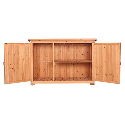 FRITHJILL 34.6 Inch Tall Outdoor Fir Wooden Storage Shed, Tool Organizer Cabinet with Double Doors