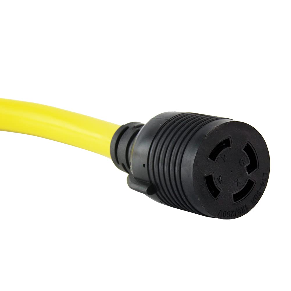 PLIS TT-30P to L14-30R Heavy Duty Generator Adapter,10AWG*3C Generator Flexible Cord,30Amp,3Prong to 4Prong,Yellow,1.5FT