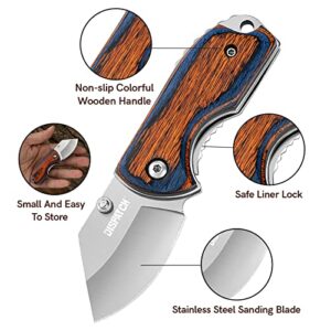 Dispatch Mini Folding Small Pocket Knife, Stainless Steel Sanding Blade and Steelhead EDC Tactical Tools with Colorful Wooden Handle, Everyday Carry, Unique Small Gift for Father-Mother Men Women