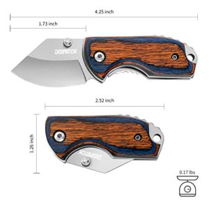 Dispatch Mini Folding Small Pocket Knife, Stainless Steel Sanding Blade and Steelhead EDC Tactical Tools with Colorful Wooden Handle, Everyday Carry, Unique Small Gift for Father-Mother Men Women