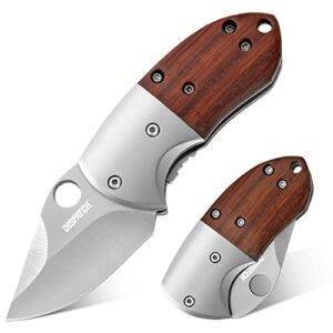 dispatch mini folding small pocket knife, stainless steel sanding blade and steelhead edc tactical tools with wooden handle, everyday carry, unique small gift for father-mother men women