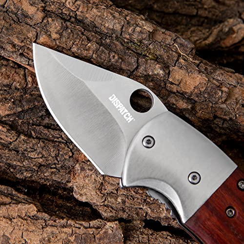 Dispatch Mini Folding Small Pocket Knife, Stainless Steel Sanding Blade and Steelhead EDC Tactical Tools with Wooden Handle, Everyday Carry, Unique Small Gift for Father-Mother Men Women