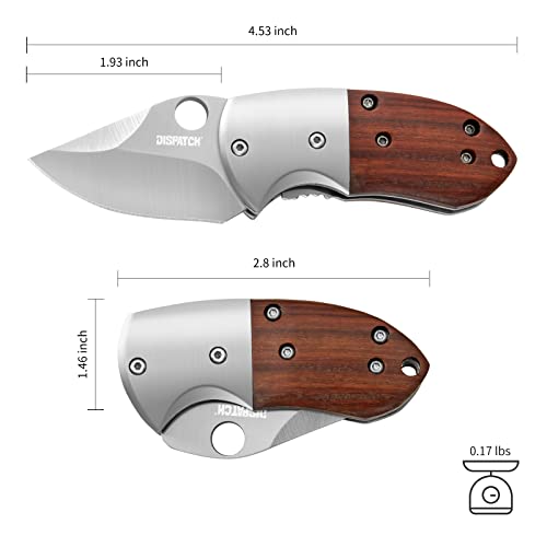 Dispatch Mini Folding Small Pocket Knife, Stainless Steel Sanding Blade and Steelhead EDC Tactical Tools with Wooden Handle, Everyday Carry, Unique Small Gift for Father-Mother Men Women