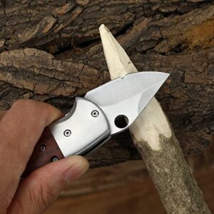 Dispatch Mini Folding Small Pocket Knife, Stainless Steel Sanding Blade and Steelhead EDC Tactical Tools with Wooden Handle, Everyday Carry, Unique Small Gift for Father-Mother Men Women