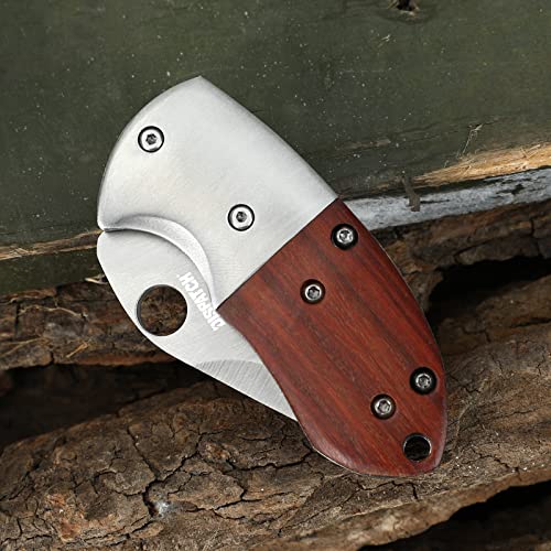 Dispatch Mini Folding Small Pocket Knife, Stainless Steel Sanding Blade and Steelhead EDC Tactical Tools with Wooden Handle, Everyday Carry, Unique Small Gift for Father-Mother Men Women