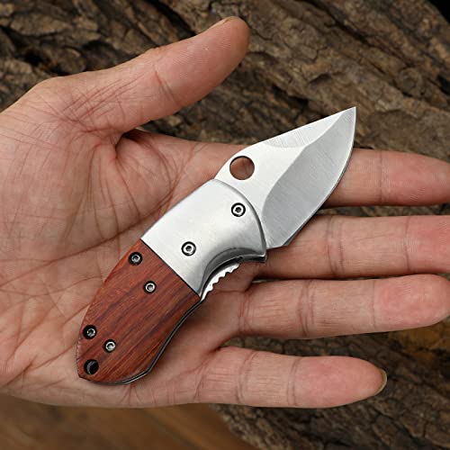 Dispatch Mini Folding Small Pocket Knife, Stainless Steel Sanding Blade and Steelhead EDC Tactical Tools with Wooden Handle, Everyday Carry, Unique Small Gift for Father-Mother Men Women