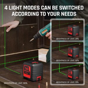 Motovera Laser Level, 100 feet Self Leveling Laser Level, Green Cross Line Self leveling, 4 Brightness Adjustment, Manual Self leveling and Pulse Mode, IP54 Waterproof Battery Carrying Bag Included