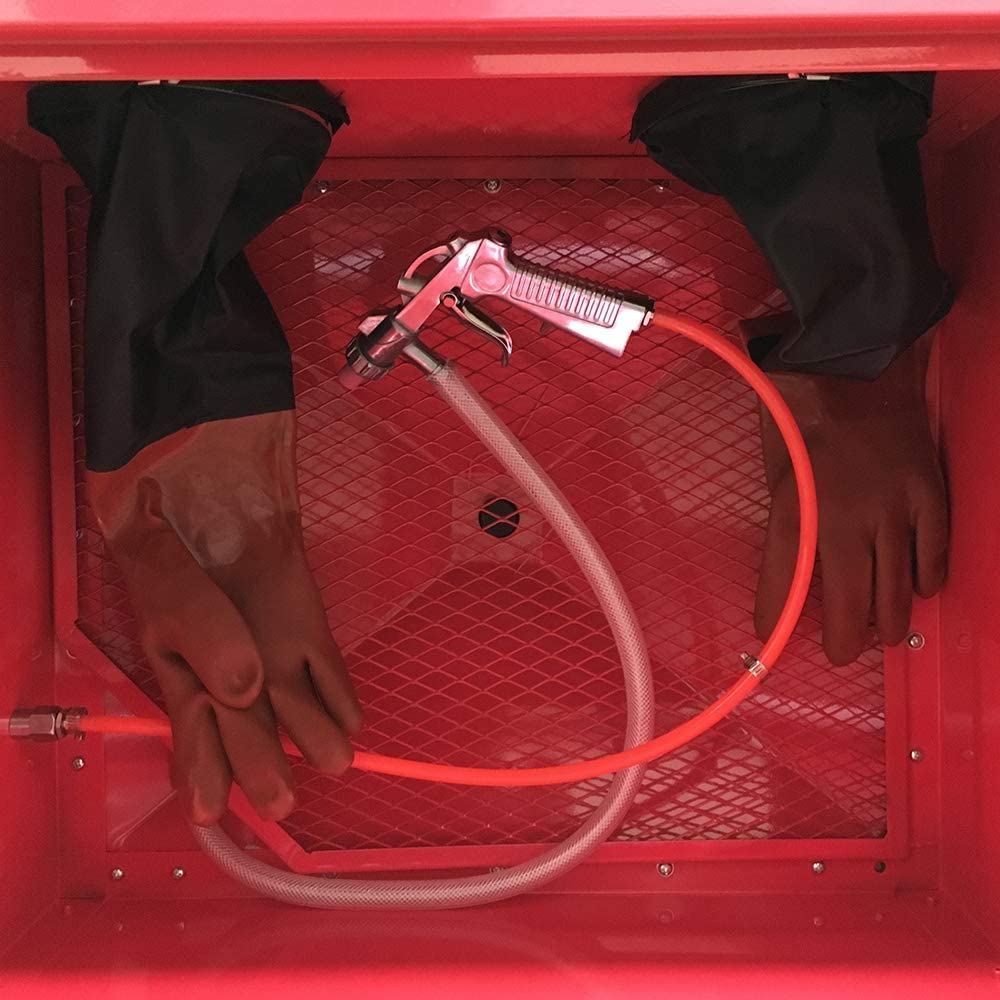 Winado 25 Gallon Bench Top Portable Sand Blaster Cabinet Kit, 40-120 PSI Power Air Sandblasting with Spray Gun & Nozzle Heavy Duty Steel Construction, Red