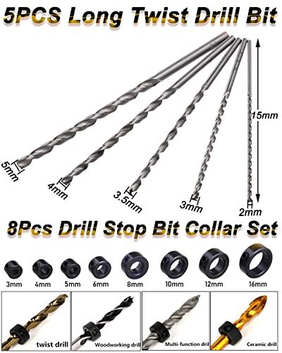 Rocaris 39 Pack Woodworking Chamfer Drilling Tools, Including Countersink Drill Bits, L-Wrench, Wood Plug Cutter, Step Drill Bit, Center Punch, Drill Stop Bit Collar Set, Twist Drill Bit Tool