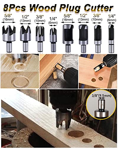 Rocaris 39 Pack Woodworking Chamfer Drilling Tools, Including Countersink Drill Bits, L-Wrench, Wood Plug Cutter, Step Drill Bit, Center Punch, Drill Stop Bit Collar Set, Twist Drill Bit Tool