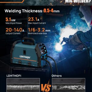 LDHTHOPI 140A MIG Welder, 4-in-1 Flux Core/Solid Wire/Lift TIG/Stick Welder, 110V Gas/Gasless Welder Machine for Home, Car, Yard, Workshop, Farm