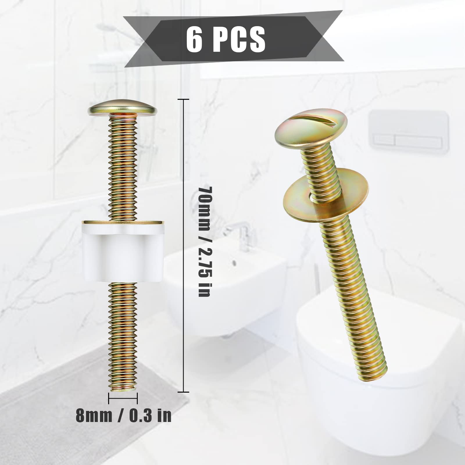 AIEX 6 Sets Toilet Seat Screws and Bolts, Metal Screws for Toilet Seat Bolts Replacement with Plastic Nuts and Metal Washers Toilet Bolt Set for Replacing Top Mount Toilet Seat Hinges