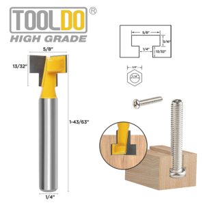 TOOLDO Keyhole Router Bit Set- 1/4 Inch Shank Router bits，5 pcs Router Bit Set 5/16&3/8 & 1/2 &5/8 &7/16 Inch Blade Diameter