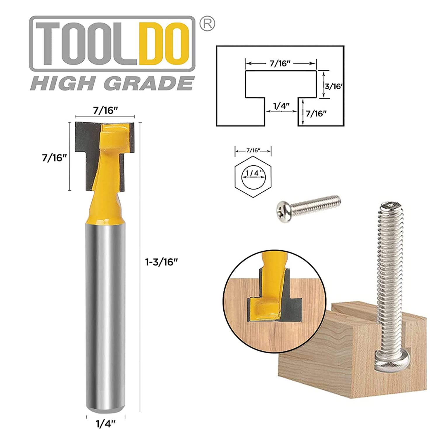 TOOLDO Keyhole Router Bit Set- 1/4 Inch Shank Router bits，5 pcs Router Bit Set 5/16&3/8 & 1/2 &5/8 &7/16 Inch Blade Diameter