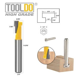 TOOLDO Keyhole Router Bit Set- 1/4 Inch Shank Router bits，5 pcs Router Bit Set 5/16&3/8 & 1/2 &5/8 &7/16 Inch Blade Diameter