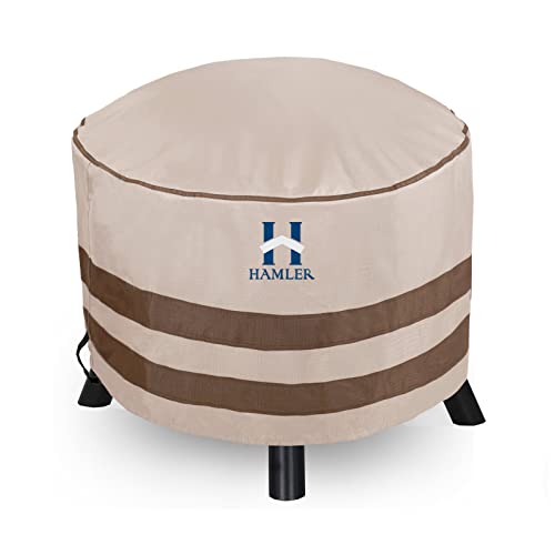 HAMLER Fire Pit Cover Round, Heavy Duty Fire Pit Covers Waterproof, Fire Table Cover Fits up to 28"D x 16"H, Brown & Beige