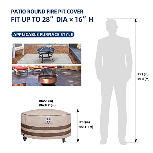 HAMLER Fire Pit Cover Round, Heavy Duty Fire Pit Covers Waterproof, Fire Table Cover Fits up to 28"D x 16"H, Brown & Beige