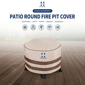 HAMLER Fire Pit Cover Round, Heavy Duty Fire Pit Covers Waterproof, Fire Table Cover Fits up to 28"D x 16"H, Brown & Beige