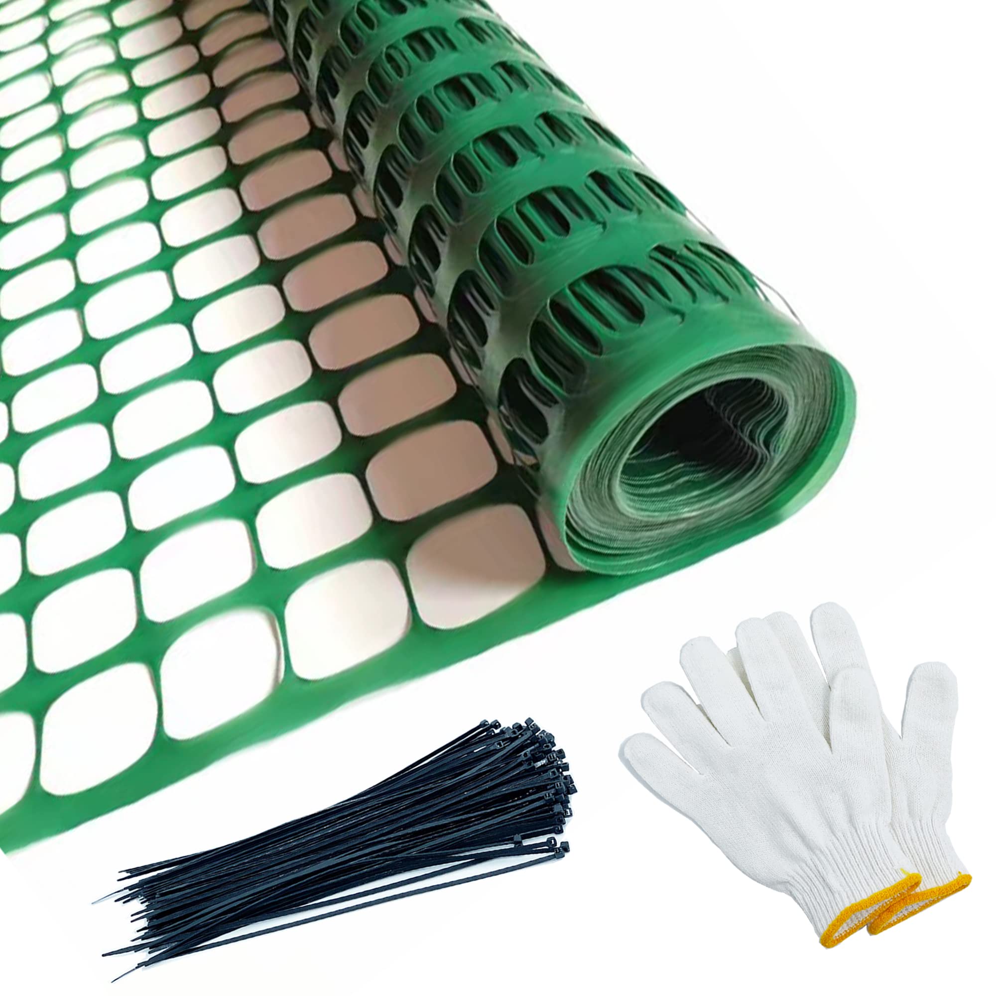 KALYSIE Safety Fence Plastic Mesh Fencing Roll, 4'x100' Feet 1 Roll with 100 Zip Ties, Temporary Reusable Netting for Snow Fence, Garden, Construction and Animal Barrier