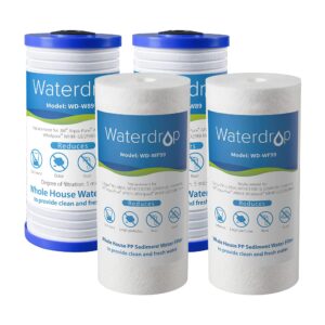 waterdrop whole house water filter, replacement for 3m aqua-pure ap810, whirlpool whkf-gd25bb, ge gxwh40l, gxwh35f, culligan rfc-bbsa, 5 micron, 10" x 4.5", well & tap water filter, pack of 4, bundle