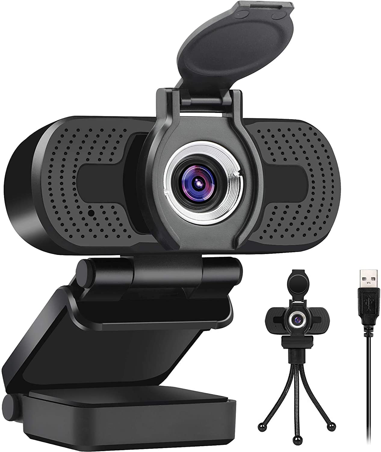 Necesa Webcam HD 1080P, Webcam with Microphone and Privacy Cover, Streaming Computer or Desktop Laptop USB Web Camera with 110 Big Black