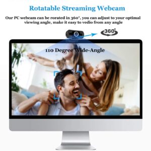 Necesa Webcam HD 1080P, Webcam with Microphone and Privacy Cover, Streaming Computer or Desktop Laptop USB Web Camera with 110 Big Black