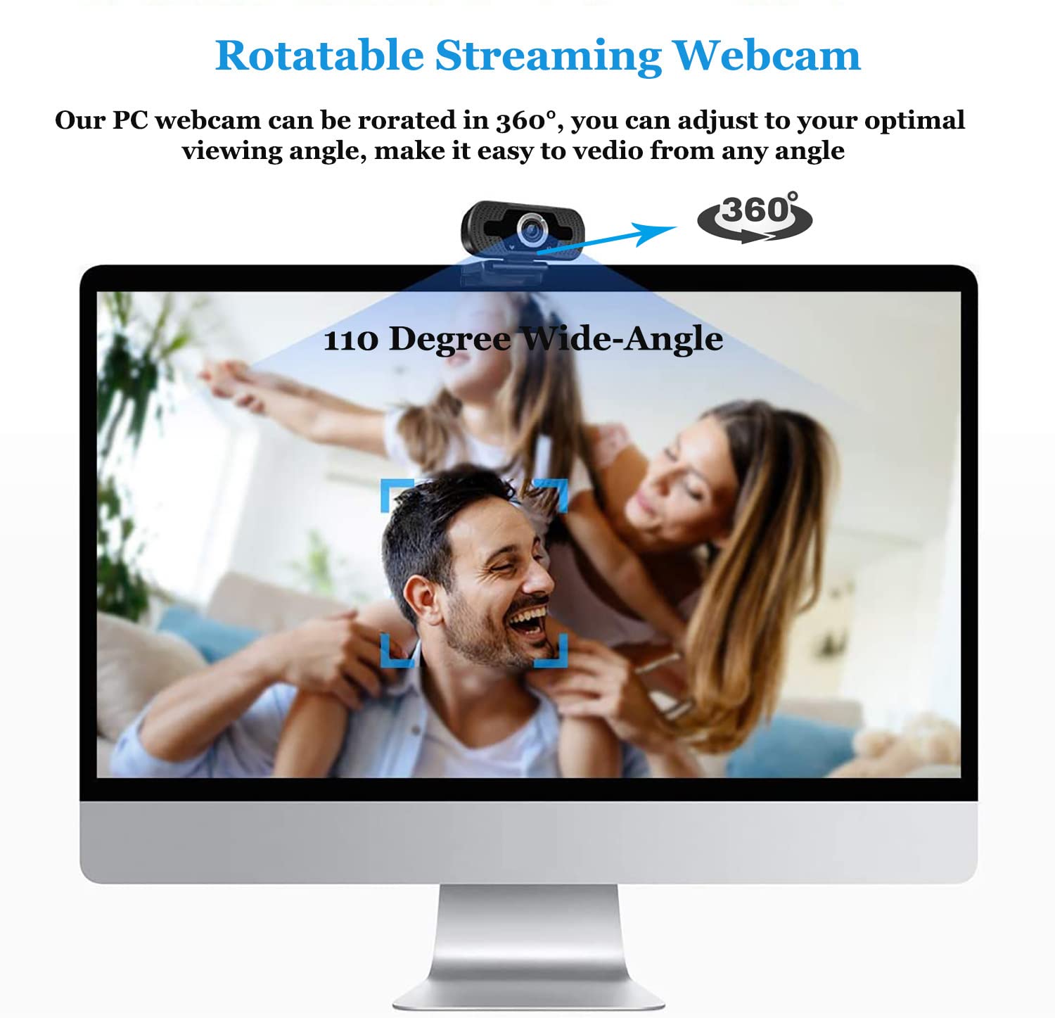 Necesa Webcam HD 1080P, Webcam with Microphone and Privacy Cover, Streaming Computer or Desktop Laptop USB Web Camera with 110 Big Black