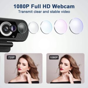 Necesa Webcam HD 1080P, Webcam with Microphone and Privacy Cover, Streaming Computer or Desktop Laptop USB Web Camera with 110 Big Black