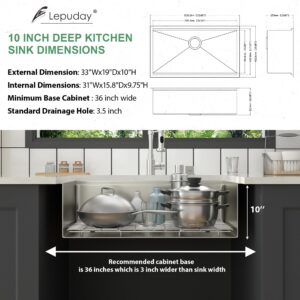 33 Kitchen Sink Undermount - Lepuday Undermount Kitchen Sink 33 Inch Stainless Steel 16 Gauge Single Bowl Workstation Kitchen Sinks 33X19 With R10 Round Corner