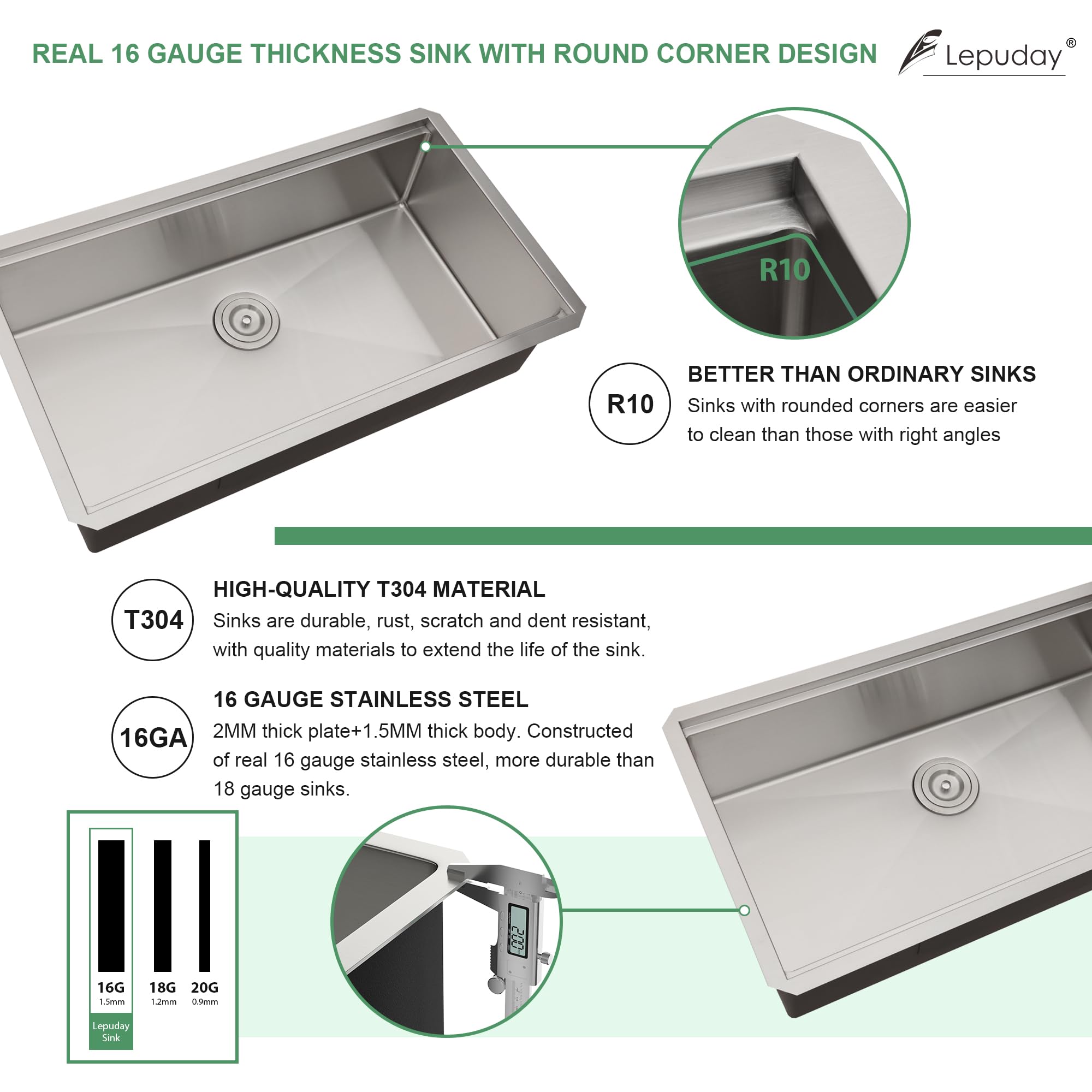 33 Kitchen Sink Undermount - Lepuday Undermount Kitchen Sink 33 Inch Stainless Steel 16 Gauge Single Bowl Workstation Kitchen Sinks 33X19 With R10 Round Corner