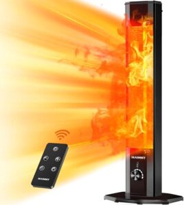 outdoor electric patio heater, haimmy 42in infrared heater with remote, 9 heat levels, 9h timers, 1500w instant heating, safety lock, tip-over & overheat protection, ipx5 waterproof tower space heater