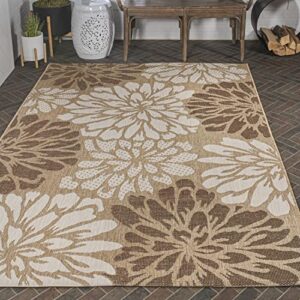 JONATHAN Y SMB110I-3 Zinnia Modern Floral Textured Weave Indoor Outdoor Area-Rug, Bohemian Coastal Mediterranean Easy-Cleaning,Bedroom,Kitchen,Backyard,Patio,Non Shedding, 3 X 5, Brown/Cream