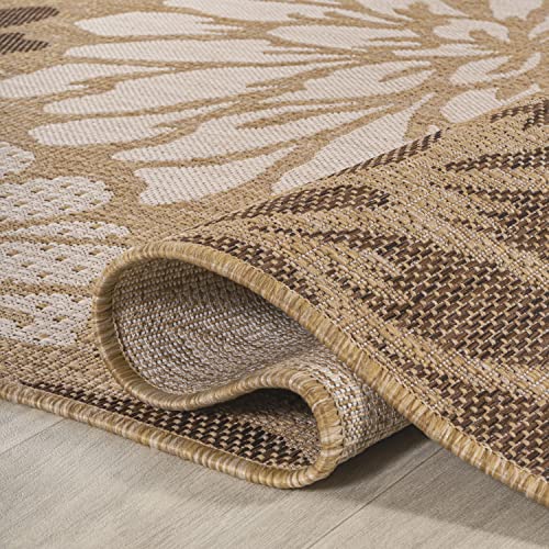 JONATHAN Y SMB110I-3 Zinnia Modern Floral Textured Weave Indoor Outdoor Area-Rug, Bohemian Coastal Mediterranean Easy-Cleaning,Bedroom,Kitchen,Backyard,Patio,Non Shedding, 3 X 5, Brown/Cream